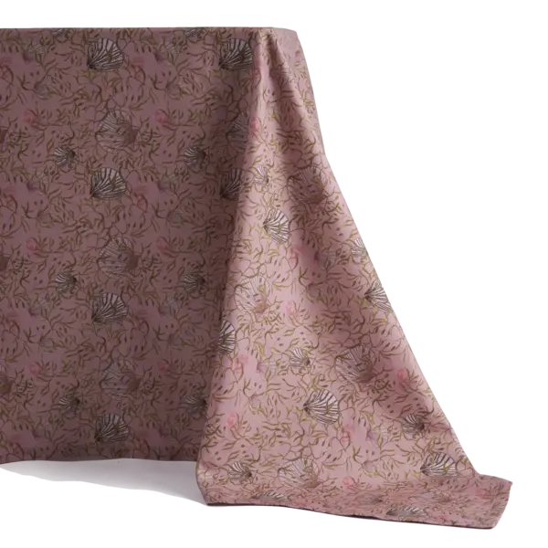 SOPHIE WILLIAMSON DESIGN Green / Pink Extra Large Tablecloth In Dusty Pink With Shell And Seaweed Print - Green/pink