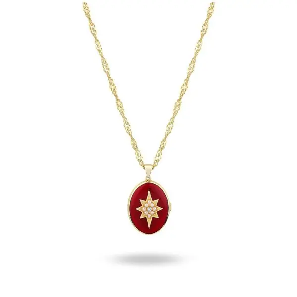 LINYA JEWELLERY Enamel Pole Star Locket - Red
