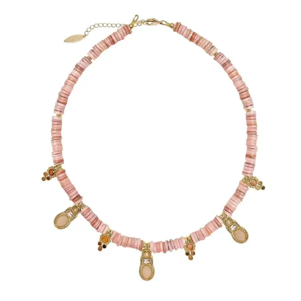 FARRA Bohemian Shell And Rose Quartz Pendant Necklace - Pink