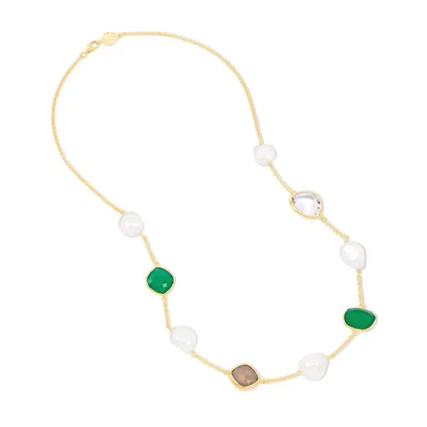 DOWER & HALL Vermeil Pebble Necklace With Gemstones And Baroque Pearls - Gold