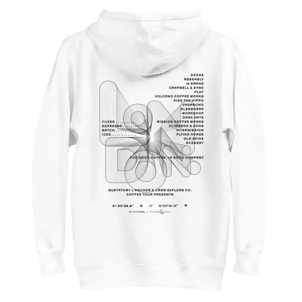 ANCHOR & CREW Gustatory London Coffee Scene Embroidered Hoodie - White