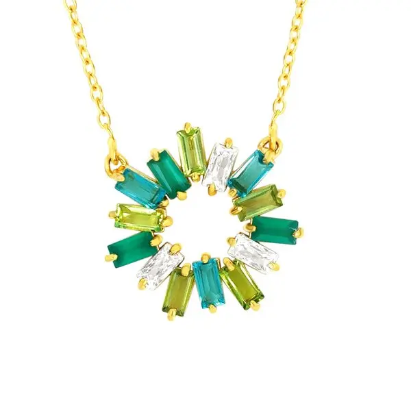 GEM BAZAAR JEWELLERY Kiara Gemstone Pendant - Gold/green/white