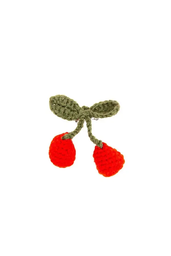 PERALUNA Cherry Knit Brooch - Red