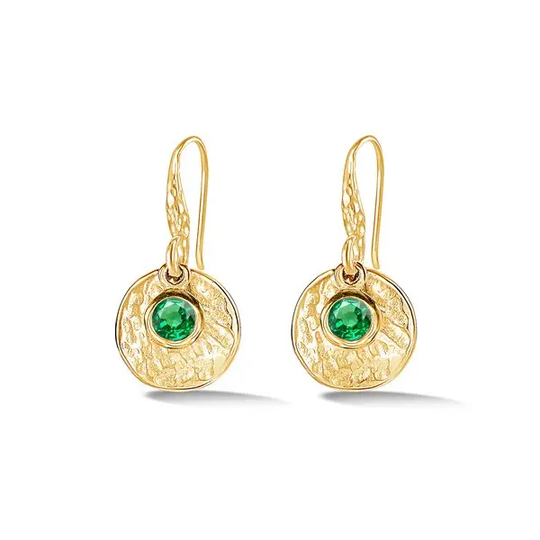 DOWER & HALL Hammered Disc And Green Garnet Drop Earrings - Gold