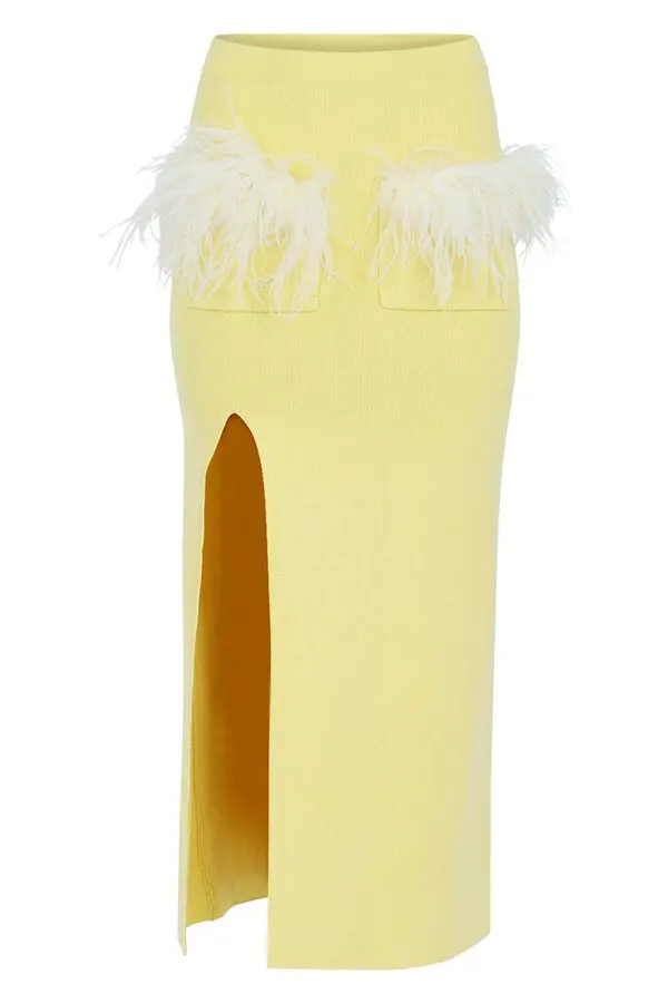 ANDREEVA Knit Skirt With Feather Details - Yellow