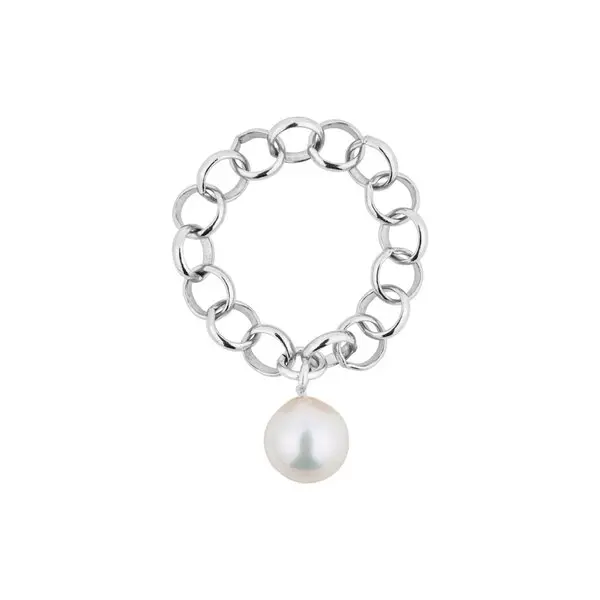 ORA PEARLS Aelia Pearl Charm Chain Ring - Silver