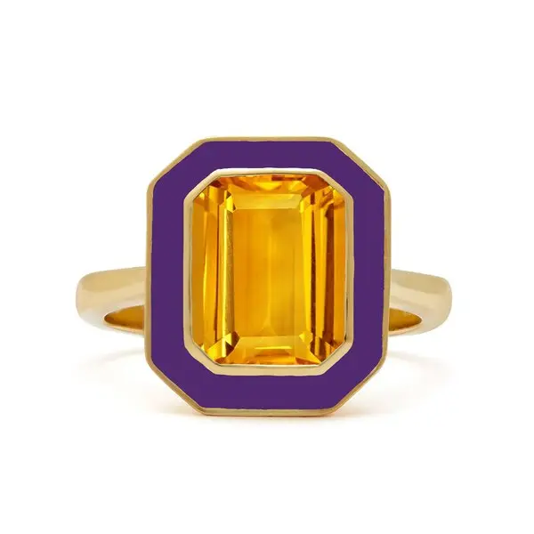 AUGUSTINE JEWELS Citrine And Enamel Cocktail Ring - Purple