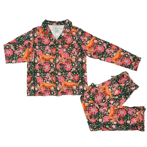 HOUSE OF MURPHY Green / Red Jungle Walk Bamboo Pajamas - Green/red