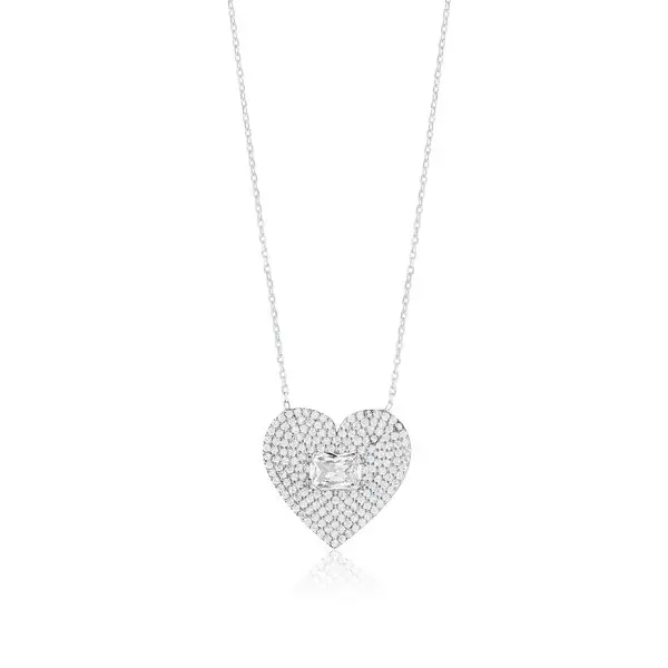 SHYMI Pave Heart & Stone Necklace - Silver