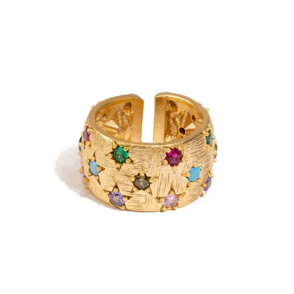 EBRU JEWELRY Celestial Harmony Multi Gemstone Cuff Ring - Red/gold