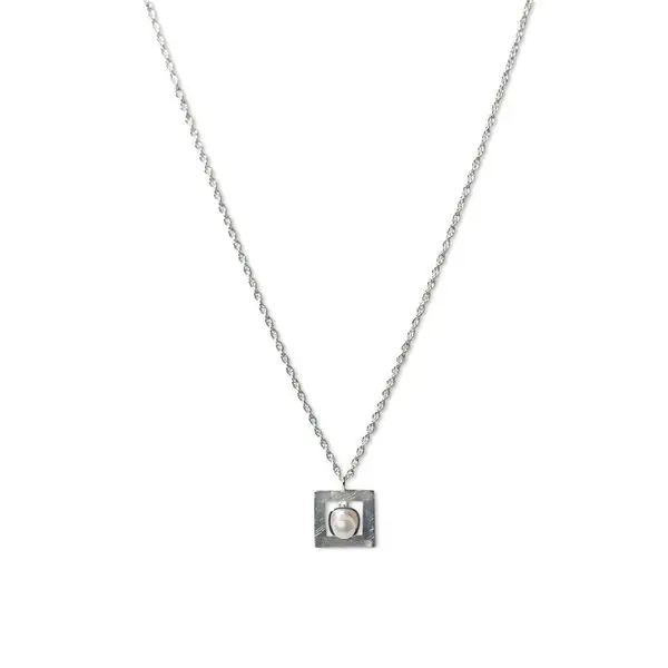 FV JEWELLERY Perle Square Pearl Pendant Necklace - Silver