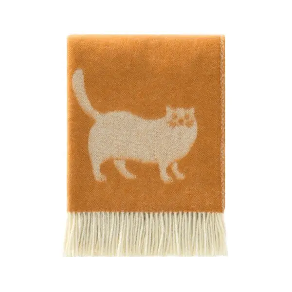 J.J.Textile White / Orange Ginger Cat Wool Throw - White/orange