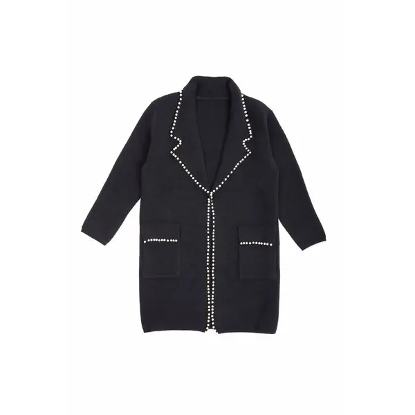 Saachi Pearl Trim Long Knit Blazer - Black