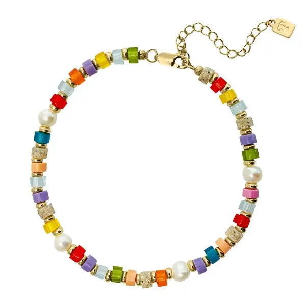 TOOLALLY Beaded Anklet With Pearl - Yellow