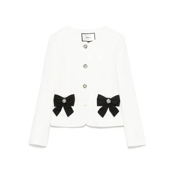 NISSA Bow-detail Boucle Suit Jacket - White