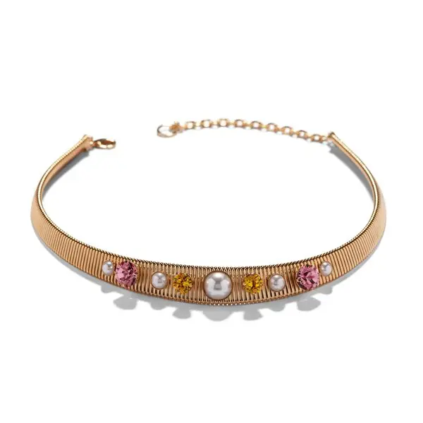 THE PINK REEF Collar Necklace With Pearl And Crystal - Pink
