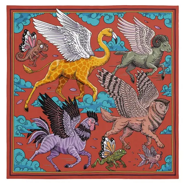 SQUAÏR Le Bestiaire Céleste Mesa Square Silk Scarf - Red