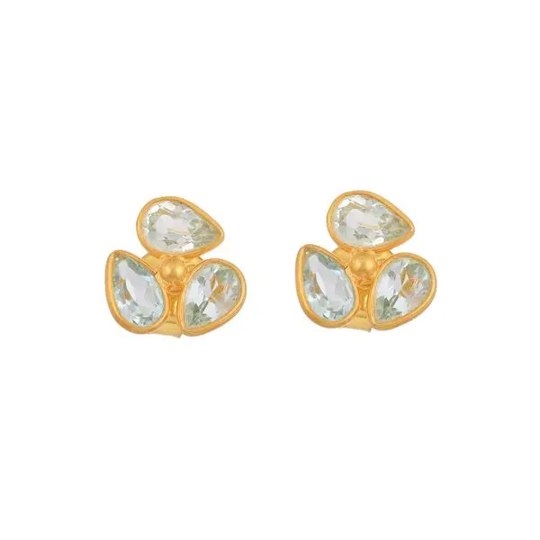 OPIUM JEWELS Gold Vermeil Lotus Stud Earrings With Blue Topaz - Gold/blue
