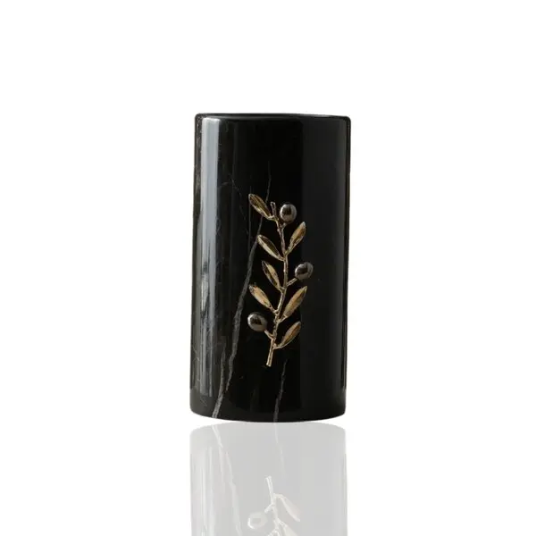 MARLETH Gold / Black Olive Black Marble Vase With Brass Accents - Gold/black