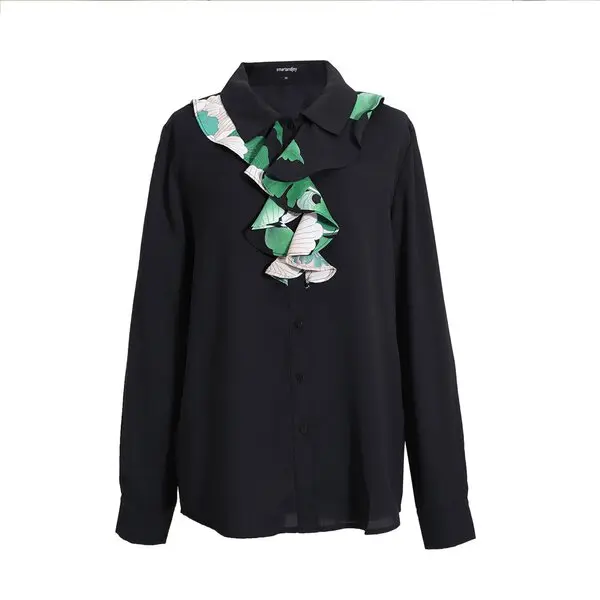 SMART AND JOY Flower Print Jabot Collar Blouse - Green