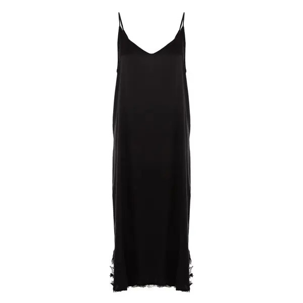 IZABELA MANDOIU Pure Silk Slip Dress With Lace Embroidery - Black