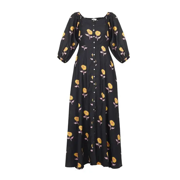 EM & SHI Sunflower Printed Buttoned Dress