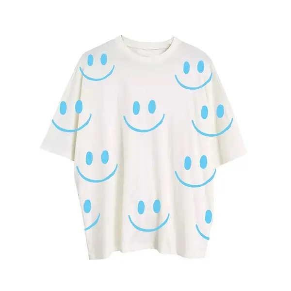 QUILLATTIRE Blue / White White Blue Smiley Face Tee