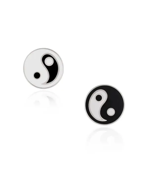 THE JEWELZ White And Black Enamel Yin Yang Sterling Silver Stud Earrings - White/silver/black