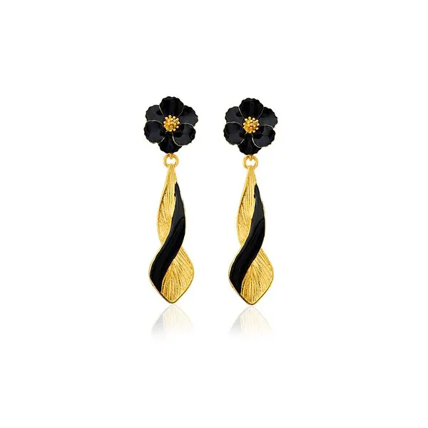 MILOU JEWELRY Gold Plated Brass Drop Earrings - Black