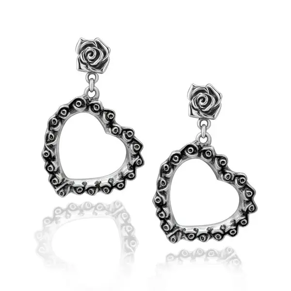 UNALOE Large Love Sterling Heart Drop Earrings - Silver