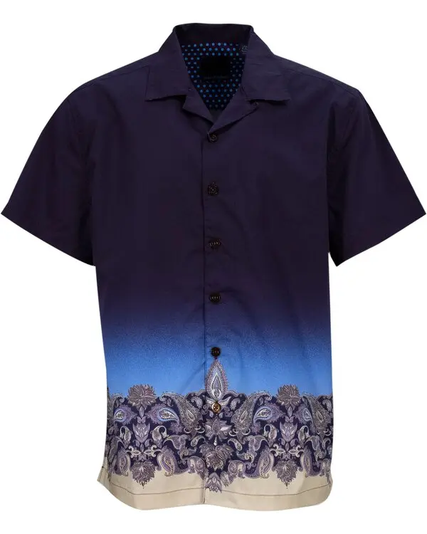 LORDS OF HARLECH Ralph Border Paisley Camp Shirt Navy - Blue