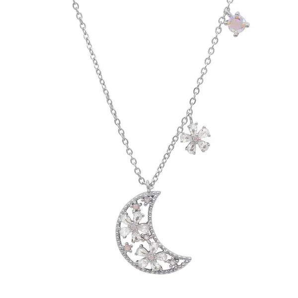 LUNA CHARLES Flora Flower Moon Pendant Necklace - Silver