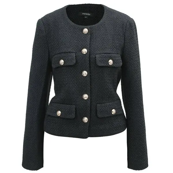 SMART AND JOY Wool-blend Short Jacket With Golden Buttons