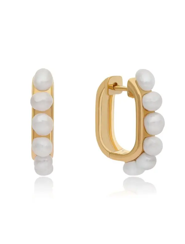 THE JEWELZ Gold Tone Pearl Hoop Earrings - Gold/yellow