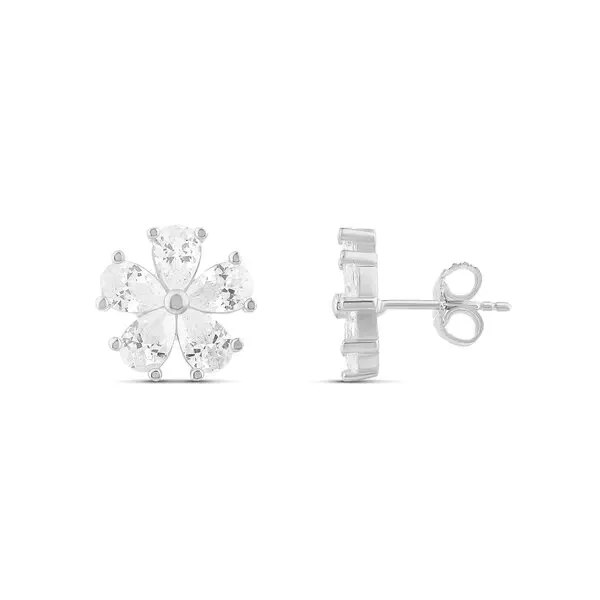 SHYMI Prong-set Flower Stud Earrings - Silver