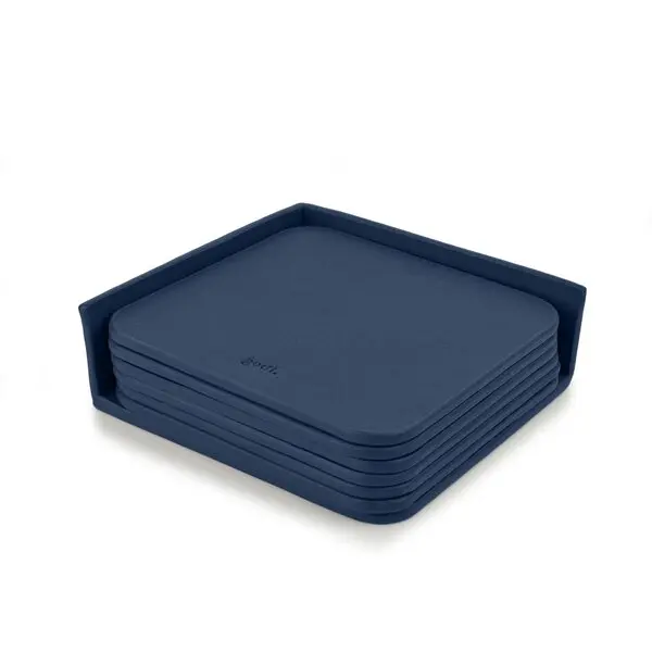 GODI. Large Leather Coasters Set Of 6 Navy - Blue