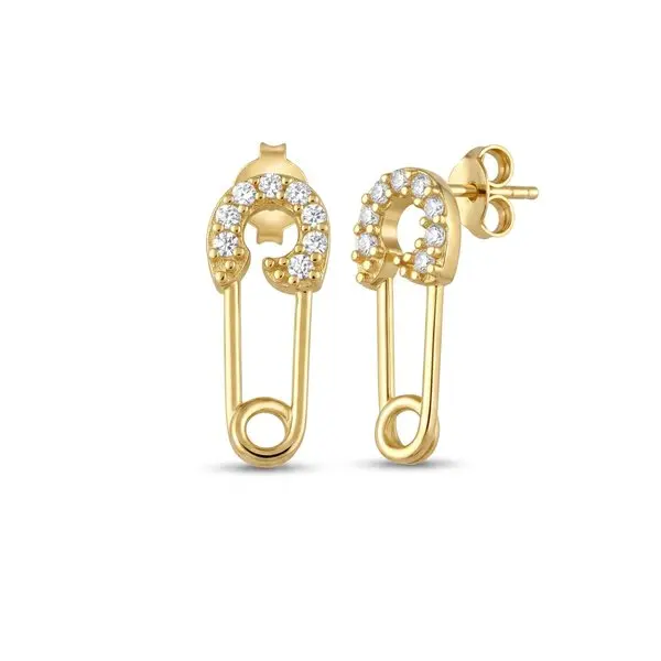 SPERO LONDON Sterling Silver Jewelled Mini Safety Pin Stud Earring - Gold