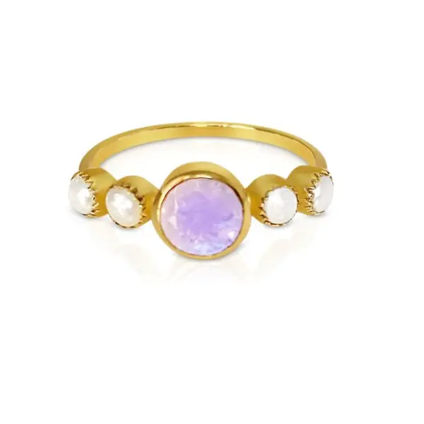 GEM BAZAAR JEWELLERY Moonstone And Pearl Ring - White/gold