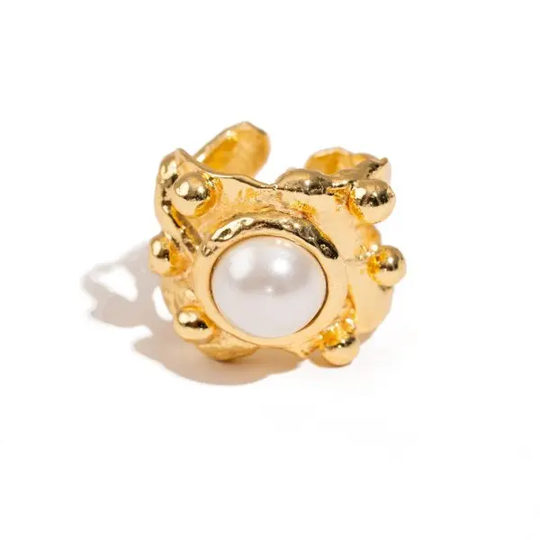 EBRU JEWELRY Royal Pearl Crown Gold Ring - Gold/white