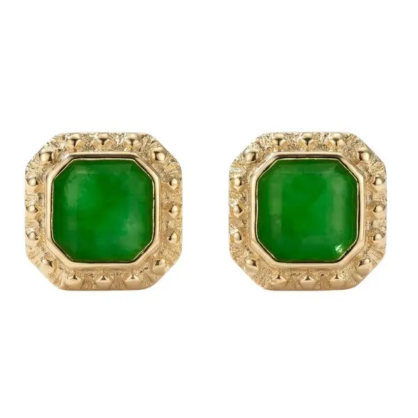 SEREE Park Green Jade Square Stud Earrings - Gold/green