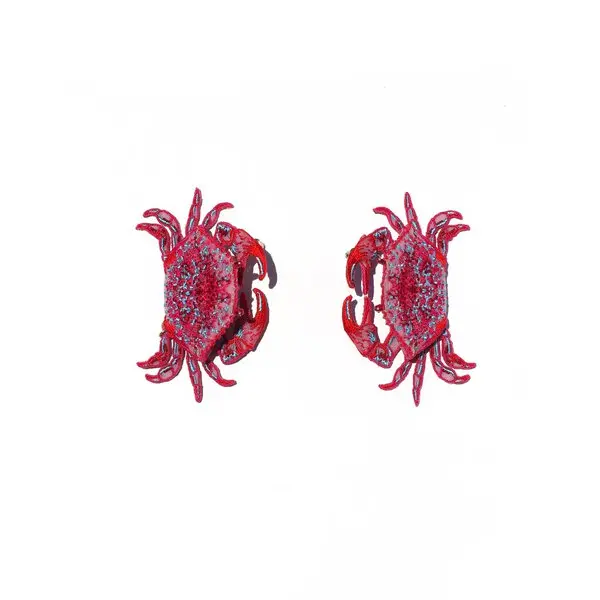 NANA WATANABE Crab Embroidered Earrings - Red
