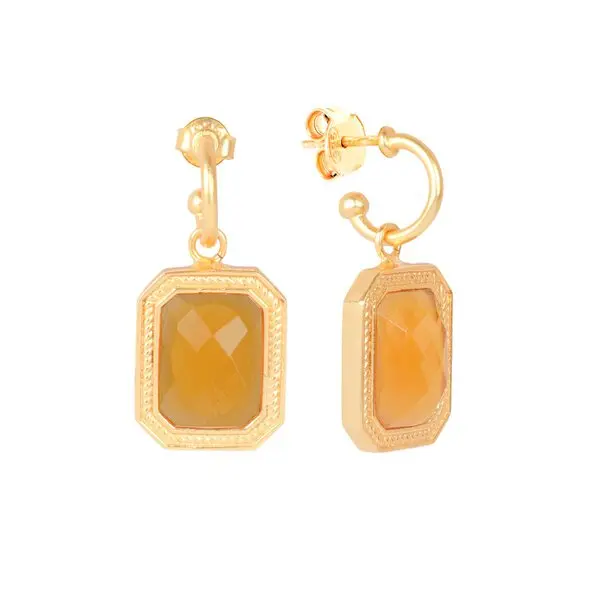 LILA RASA Rectangular Citrine Crystal Hoop Earrings - Gold/yellow
