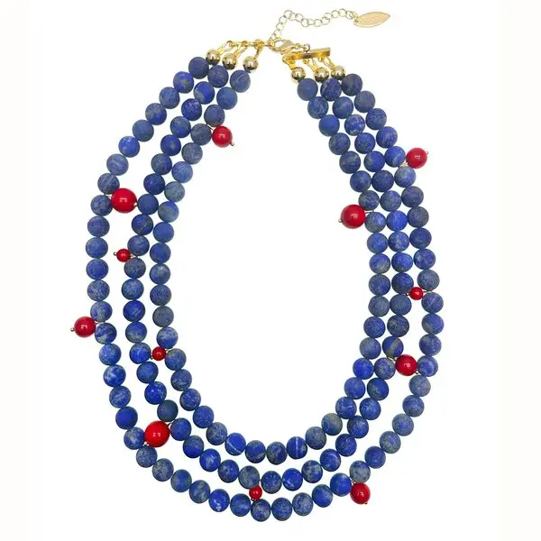 FARRA Multi-layered Lapis Lazuli And Coral Statement Necklace - Blue/red