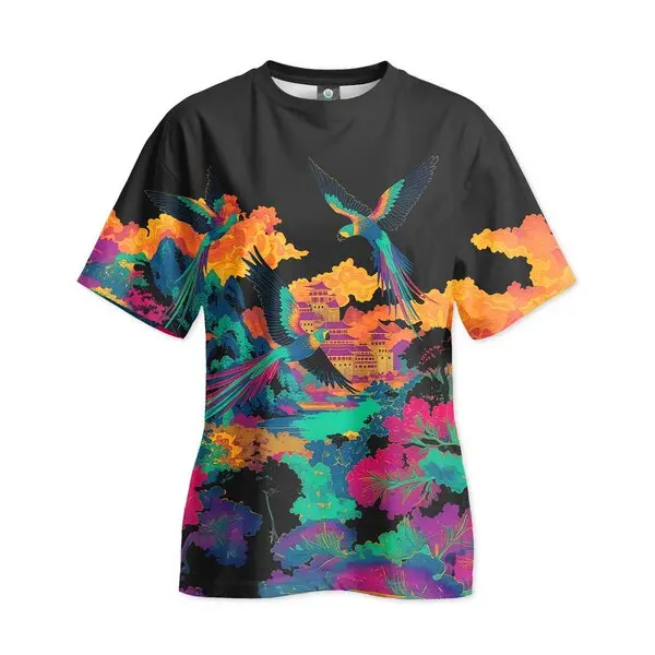 ALOHA FROM DEER Oversized T-shirt With Asian Parrots Print