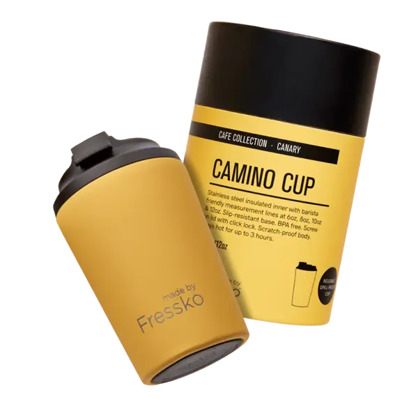 FRESSKO Camino 12oz / 340ml Reusable Coffee Cup, Stainless Steel Canary - Yellow