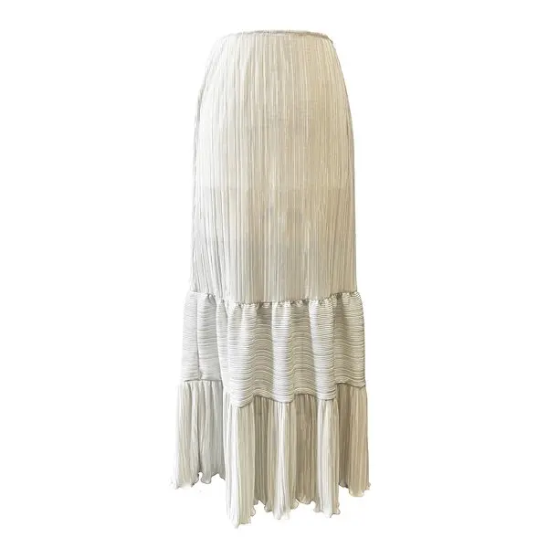 Anna Sui Plissé Tiered Maxi Skirt - White