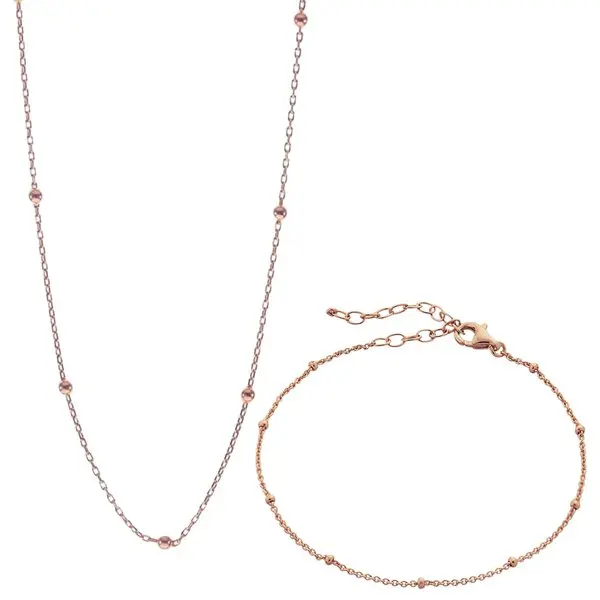 SPERO LONDON Bead Chain Sterling Silver Satellite Necklace And Bracelet Set - Rose Gold