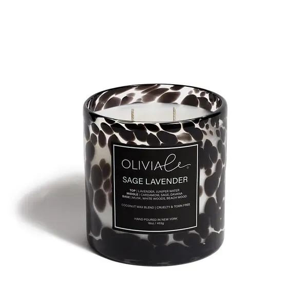 OLIVIA LE Sage Lavender Leopard Candle - Black