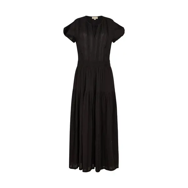 RAFFYA Candice Flutter Sleeve Jacquard Maxi Dress - Black