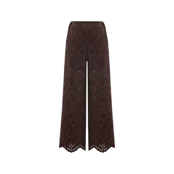 THISISU COLLECTION High-waisted Wide-leg Broderie Anglaise Trousers - Brown